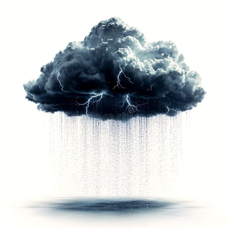 Stormy Weather with Lightning and Rain on a Bright Day Isolated on ...