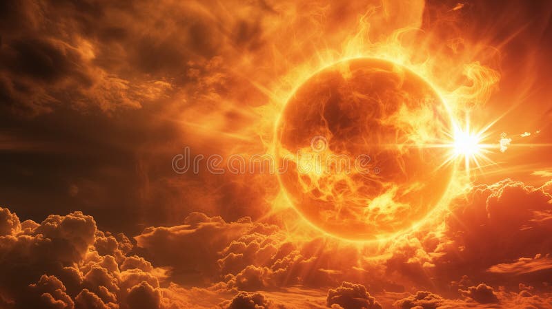Dramatic Depiction of the Sun with Explosive Flares Stock Illustration ...