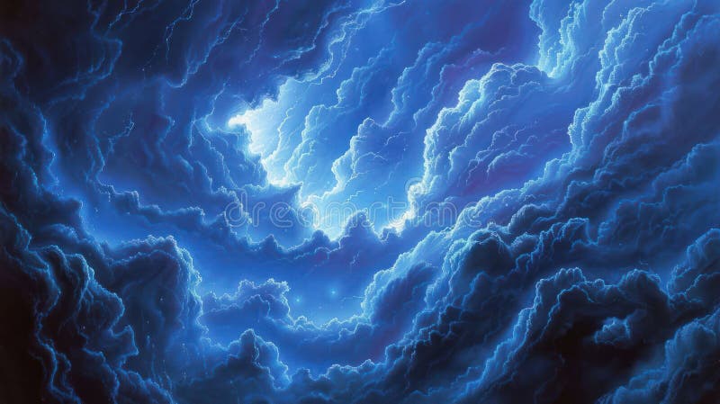 A Dramatic Depiction of Swirling Blue Clouds Illuminated by Light Stock ...