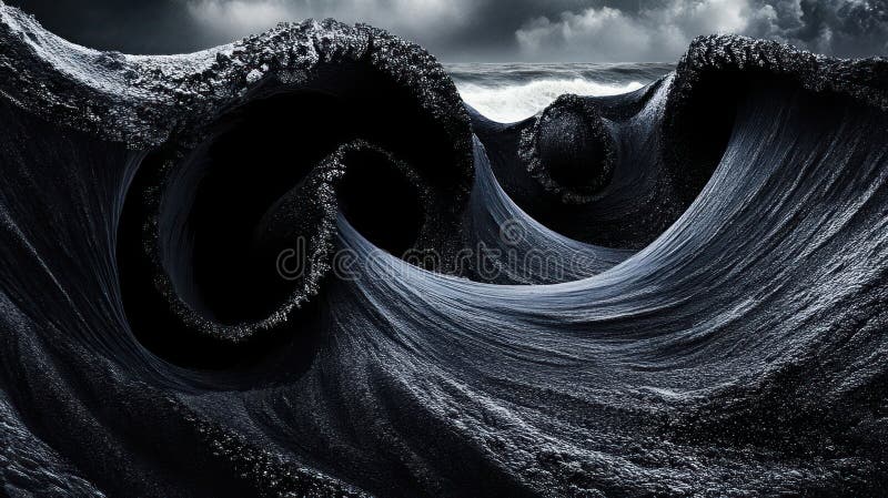 A Dramatic Depiction of Swirling, Dark Ocean Waves Under a Stormy Sky ...