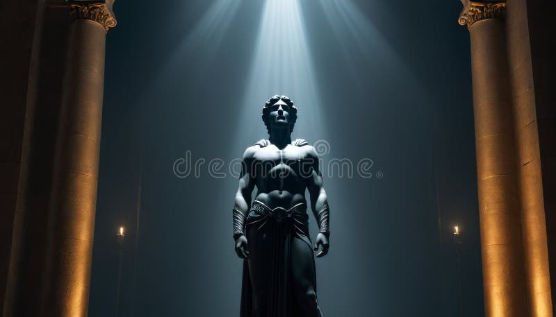 Statue of a Warrior in Spotlight Stock Illustration - Illustration of ...