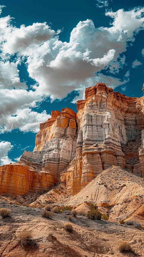 Dramatic Desert Cliffs Under Vibrant Blue Sky Stock Photo - Image of ...