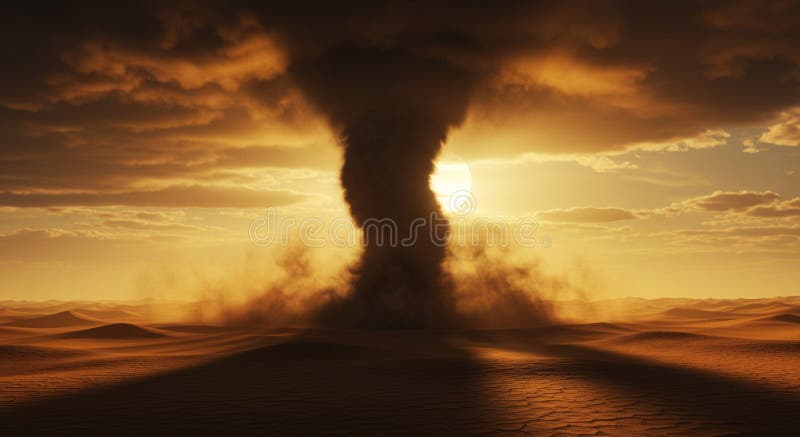 Dramatic Desert Dust Devil with Sun Shining through the Dust Stock ...