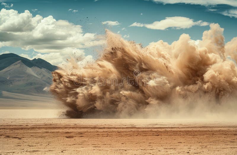 Dramatic Desert Explosion with Dust and Debris Stock Illustration ...