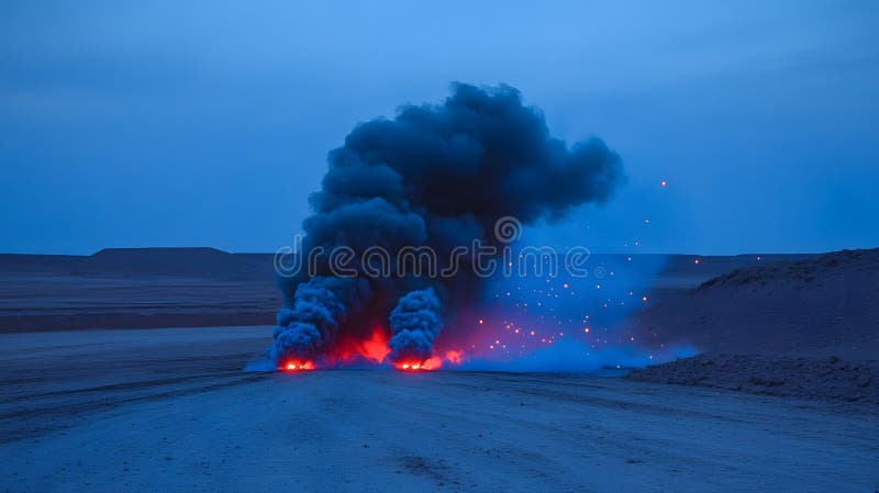 Dramatic Desert Explosion Smoke and Fire Landscape Stock Photo Stock ...