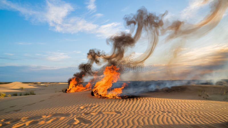Dramatic Desert Fire, Burning Landscape with Smoke Good Resolution ...