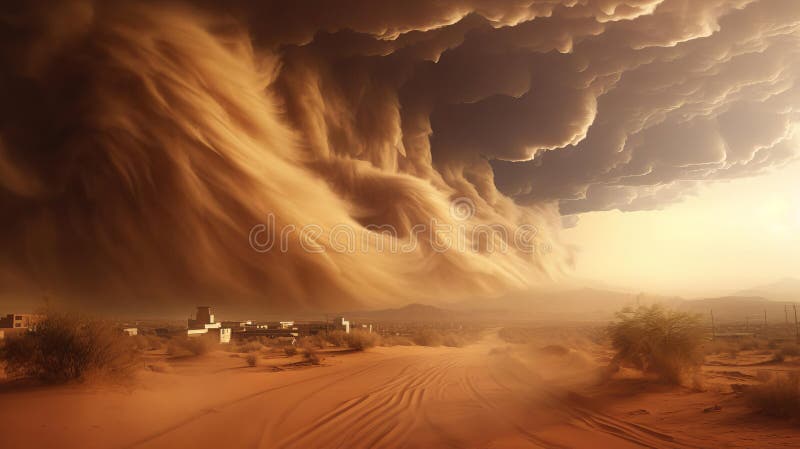 Dramatic Desert Landscape with Approaching Dust Storm Chaos Stock ...