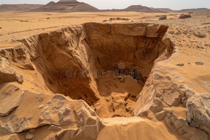 Dramatic Desert Landscape with Deep Ravine Stock Illustration ...