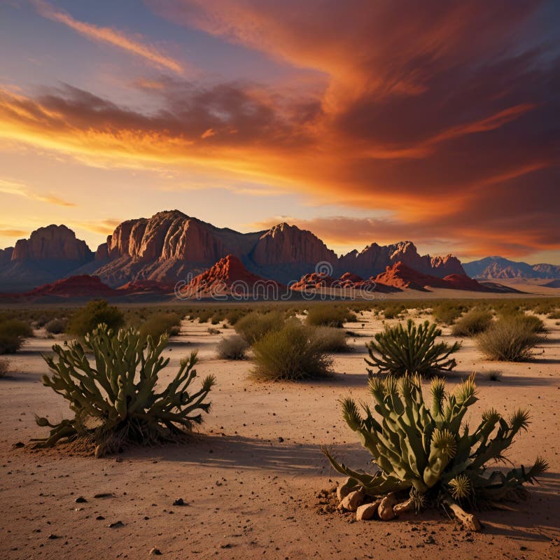 A Dramatic Desert Landscape with Red Rock Stock Illustration ...