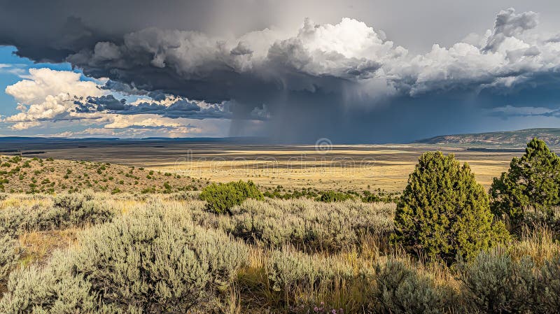 Dramatic Desert Landscape with Storm Clouds and Rain Stock Photo ...