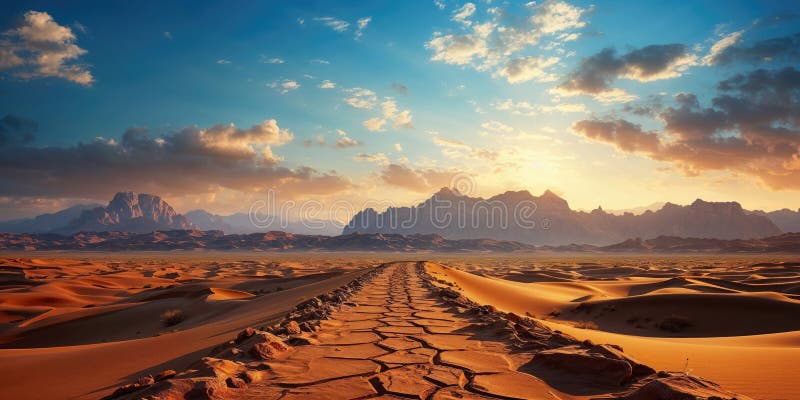 Dramatic Desert Landscape at Sunset with Cracked Soil Stock Image ...