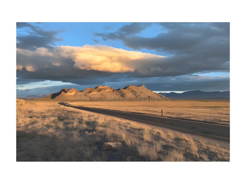Dramatic Desert Landscape- Sunset Road and Mountains Royalty Free Image ...