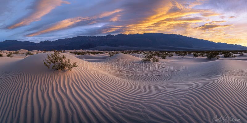 A Dramatic Desert Landscape with Towering Sand Dunes, Rippled Patterns ...