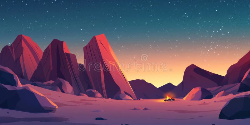 A Dramatic Desert Landscape at Twilight, with Towering Rock Formations ...
