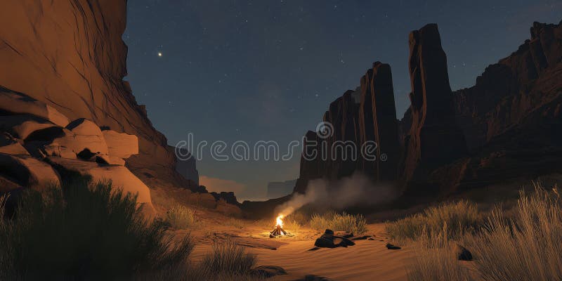 A Dramatic Desert Landscape at Twilight, with Towering Rock Formations ...