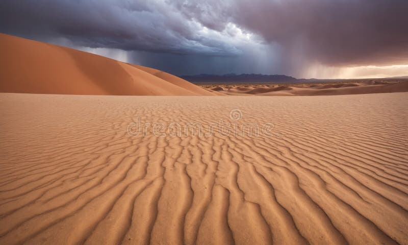 Dramatic Desert Landscape Under Stormy Sky with Unique Sand Patterns at ...