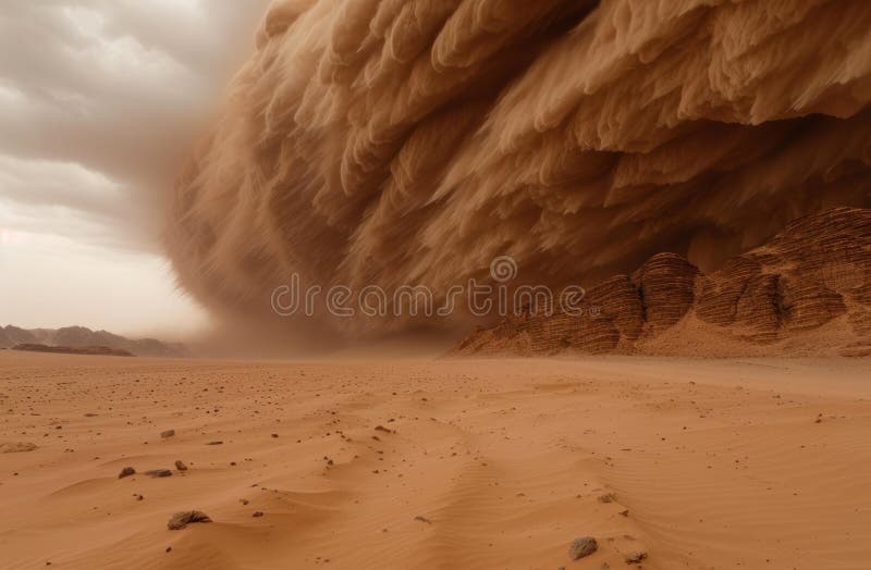 Dramatic Desert Sandstorm Landscape Stock Illustration - Illustration ...
