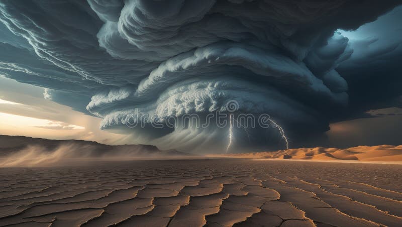 Dramatic Desert Storm with Lightning Strikes and Ominous Cloudscape ...