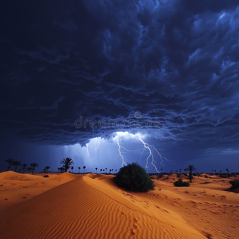 A Thunderstorm Rages Over the Endless Desert. Stock Illustration ...