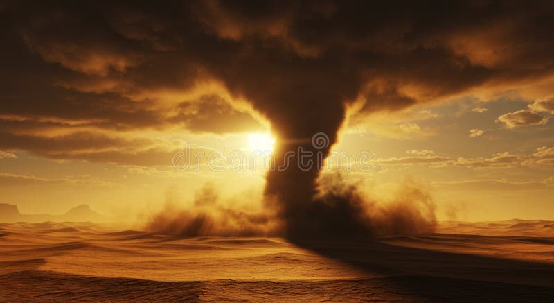 Dramatic Desert Tornado Forming at Sunset with Dust and Sand Stock ...