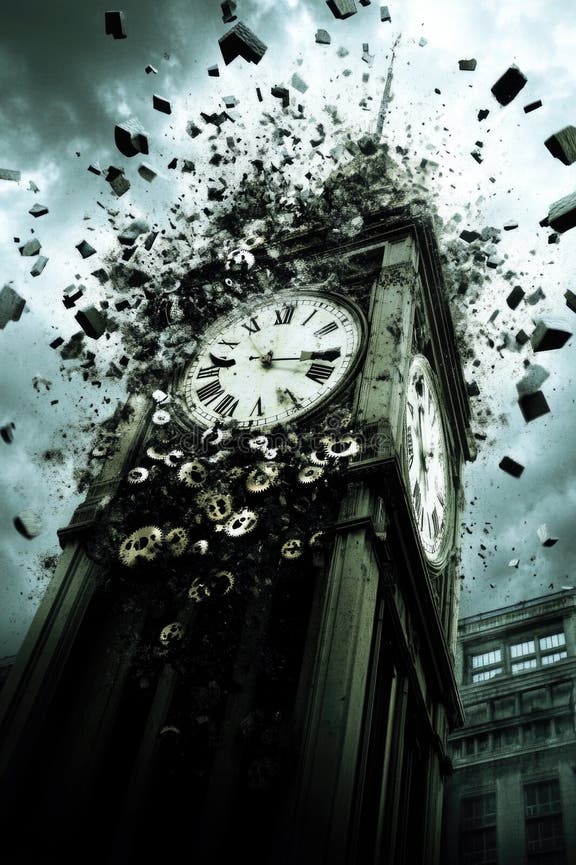 Dramatic Destruction of Iconic Clock Tower Amid Flying Debris and Gears ...