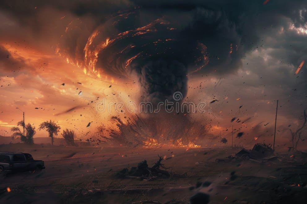 Dramatic Digital Art of a Destructive Tornado in a Rural Setting with ...