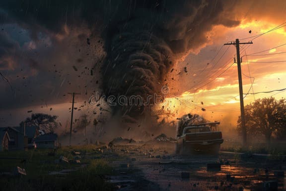 Dramatic Digital Art of a Destructive Tornado in a Rural Setting with ...