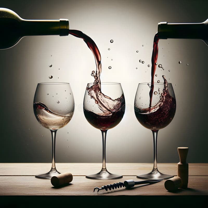 Triple Red Wine Pour with Simultaneous Motion Stock Illustration ...