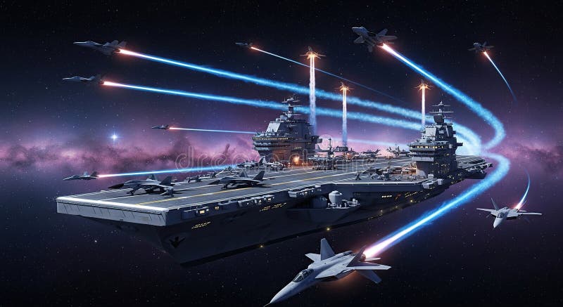 Futuristic Space Carrier Fleet Engages in Interstellar Dogfight Amidst ...