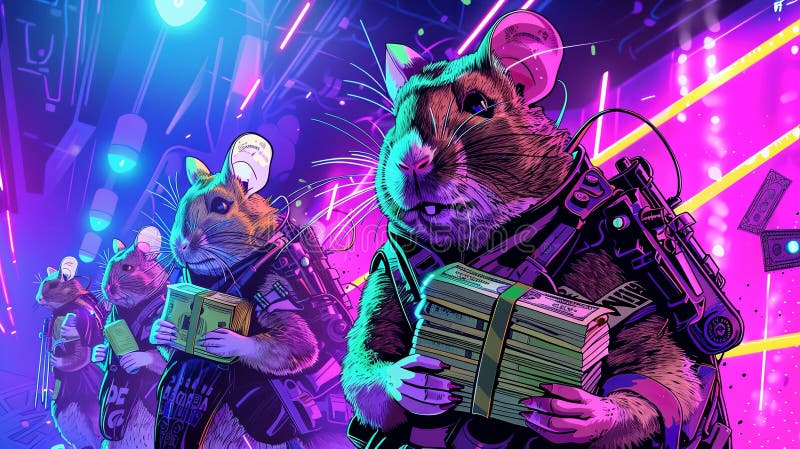 A Dramatic Digital Artwork of Hamsters in a Futuristic Combat Scenario ...