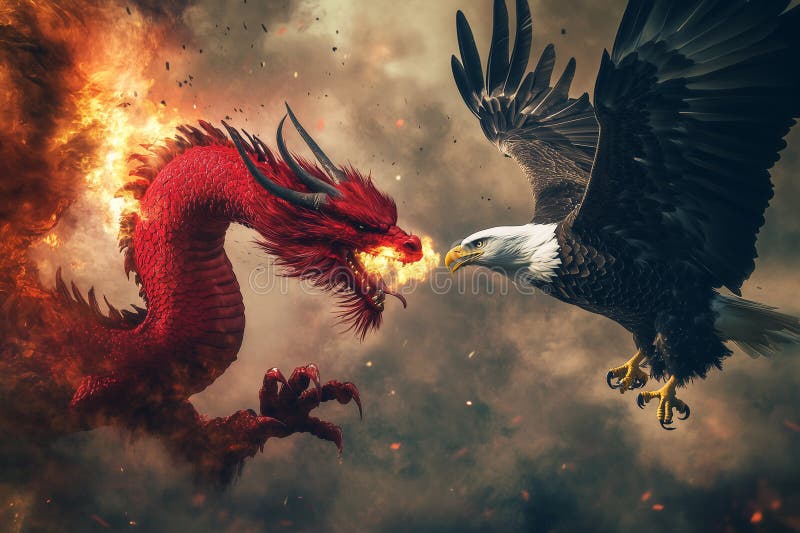 A Dramatic Digital Painting of a Colossal Red Dragon and a Mighty Bald ...