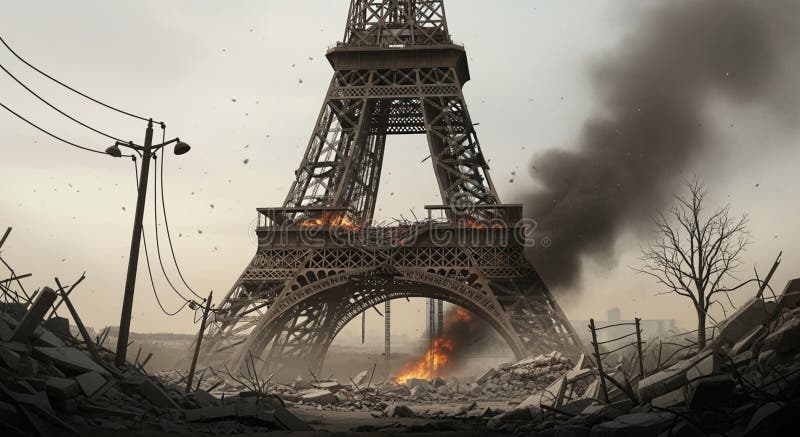 Destroyed Eiffel Tower in Post-Apocalyptic Paris Stock Illustration ...