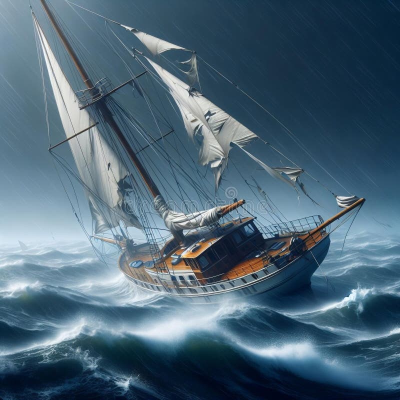 Dramatic Digital Painting: Old Sailing Ship Caught in Rough Ocean Storm ...