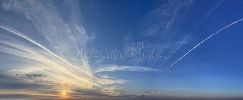Dramatic Dinamic Evening Blue Sky with Sun and White Cloud Stock Photo ...