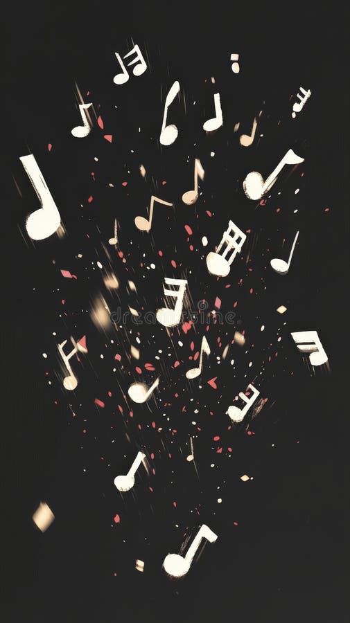 Dramatic Dispersion of Musical Notes in Darkness Stock Illustration ...