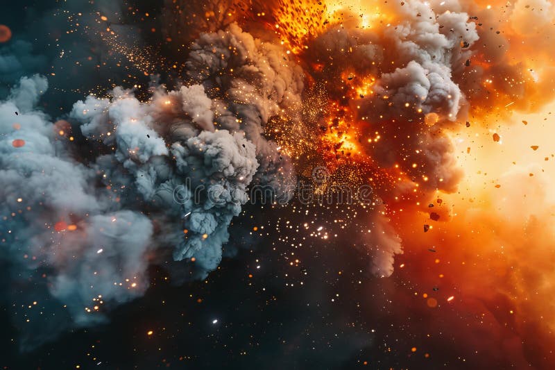 Explosive Energy, Fiery Blast and Smoke Clouds Stock Image - Image of ...