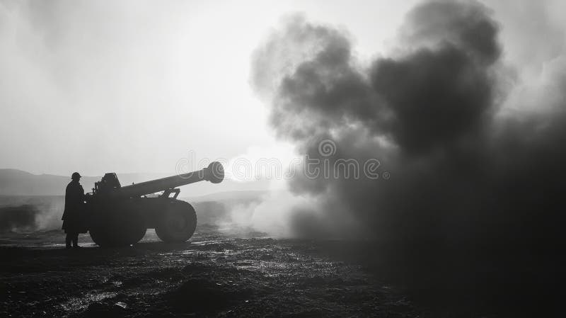 Battlefield Silhouette Captures Howitzer Firing Amidst Powerful ...
