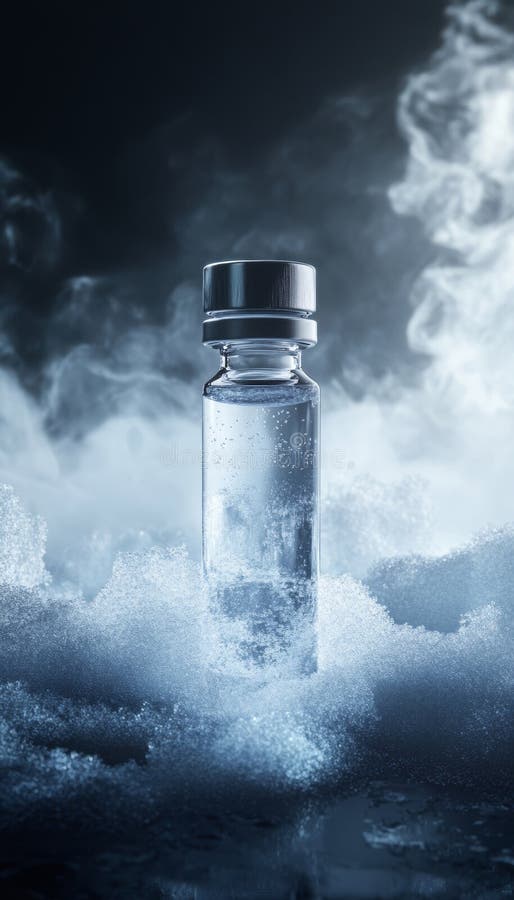 Dramatic Display of a Stem Cell Sample in a Vial Surrounded by Dry Ice ...