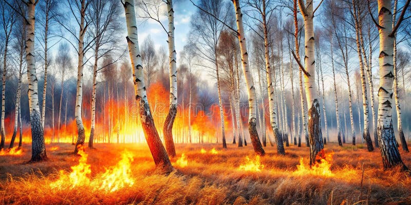 Birch grove with birds stock vector. Illustration of decorative - 78946991