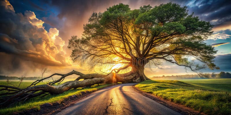 Dramatic Double Exposure of Fallen Tree Blocking Road a Powerful Visual ...