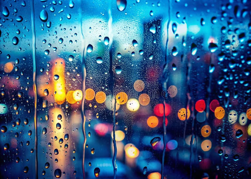 Dramatic Double Exposure Rain Drops and Fog on Windowpane in Cold ...