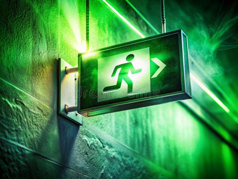 Dramatic Double Exposure Wall Art Featuring an Emergency Exit Sign a ...
