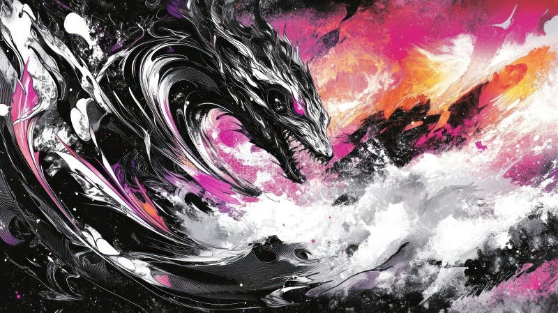 A Dramatic Dragon Emerges from Swirling Clouds, Showcasing Vibrant ...