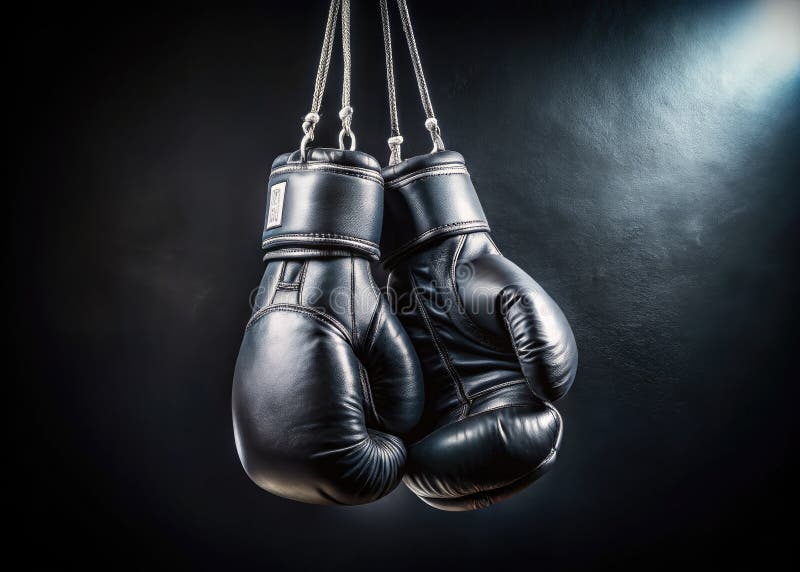 Dramatic Drone Shot of Black Boxing Gloves HighQuality Sports ...