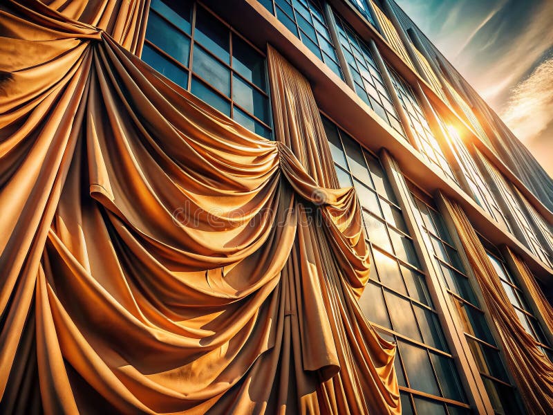 Dramatic Drone Shot Captures Brown Drapery Cascading Down a Building ...