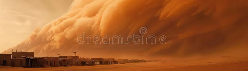 Dramatic Dust Storm Approaching Desert Town Stock Illustration ...