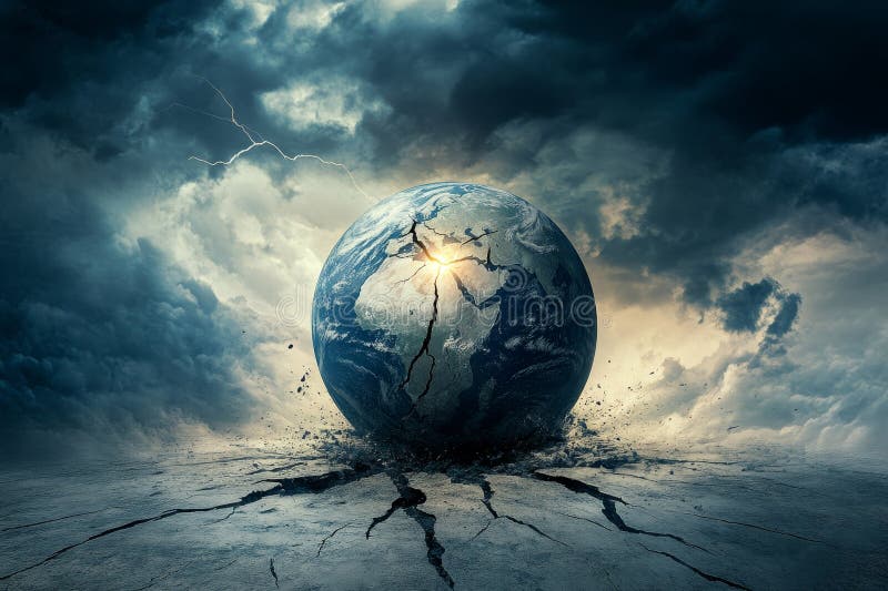 Dramatic Earth with Cracks and Thunderstorm in Dark Sky Atmosphere ...