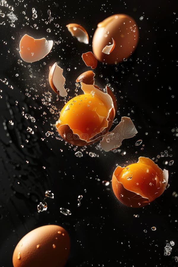 Dramatic Egg Explosion in Mid-Air with Water Splash and Broken Shells ...