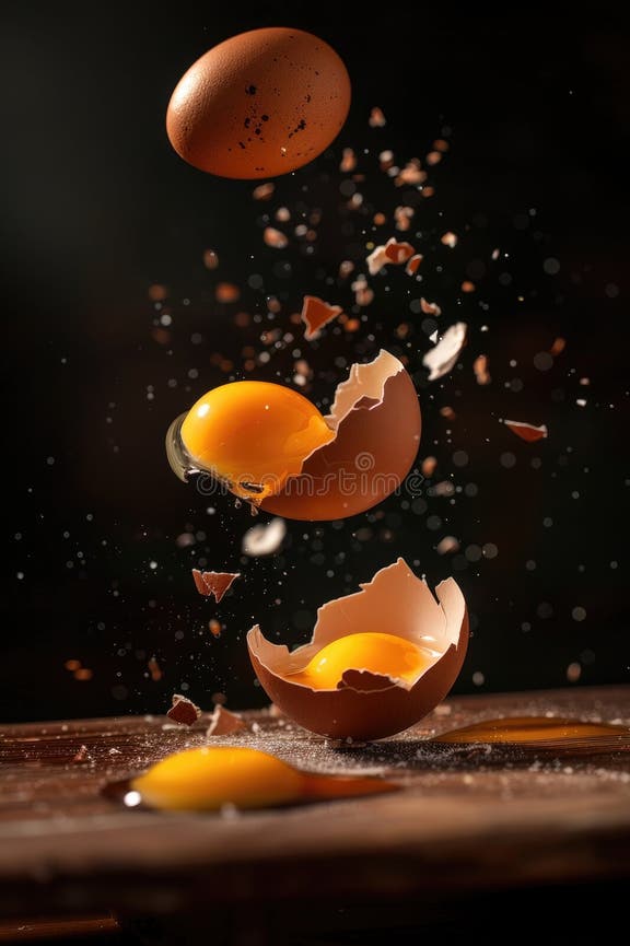 Dramatic Egg Explosion in Mid-Air with Water Splash and Broken Shells ...