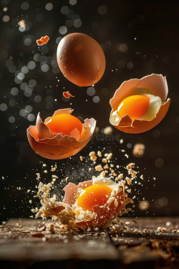 Dramatic Egg Explosion in Mid-Air with Water Splash and Broken Shells ...